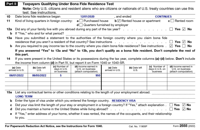 Filing Form 2555 for the Foreign Earned Income Exclusion