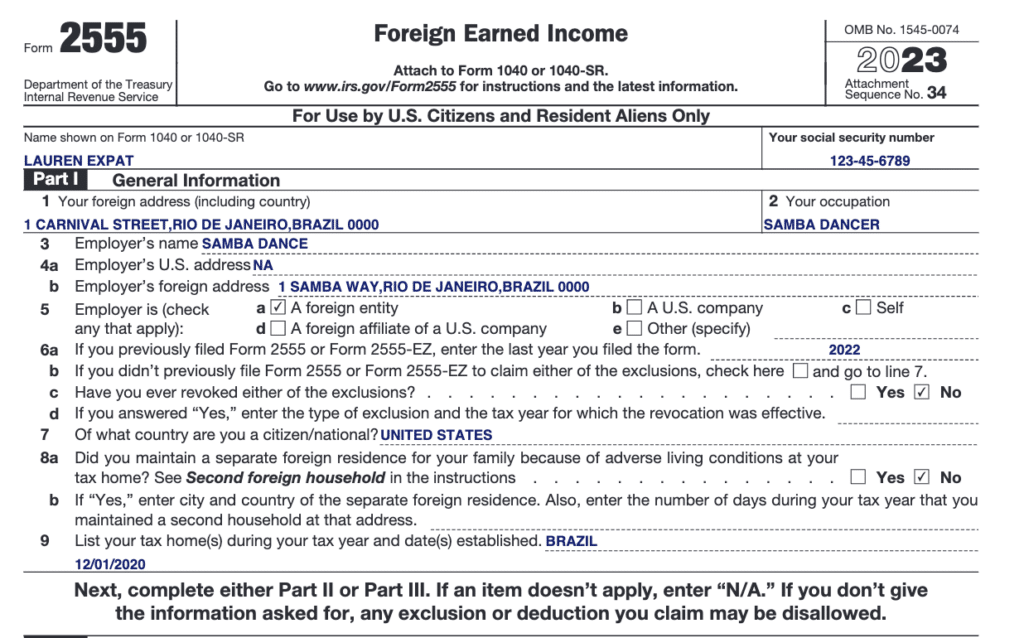 Filing Form 2555 for the Foreign Earned Income Exclusion