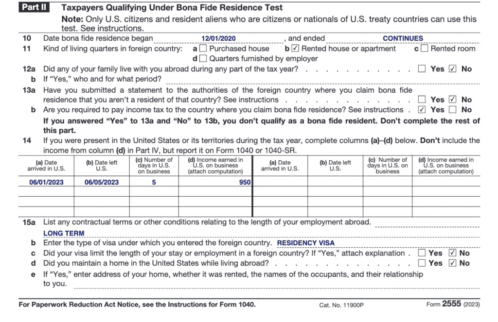 Filing Form 2555 for the Foreign Earned Income Exclusion