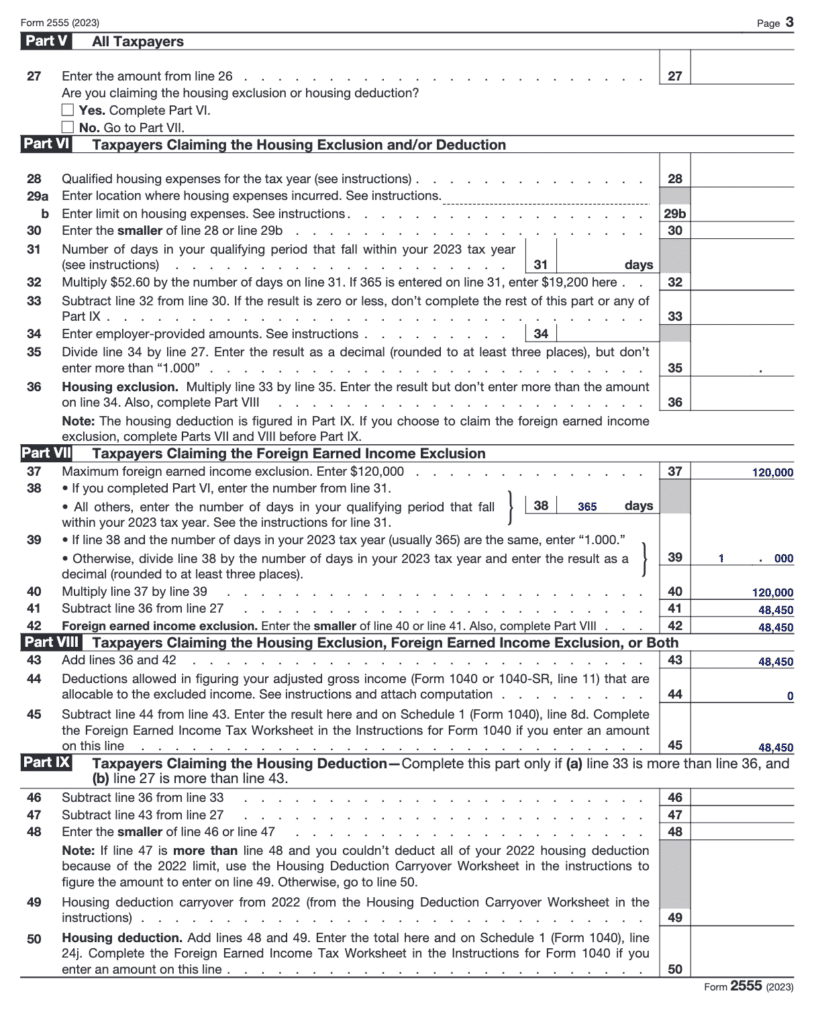 Filing Form 2555 for the Foreign Earned Income Exclusion
