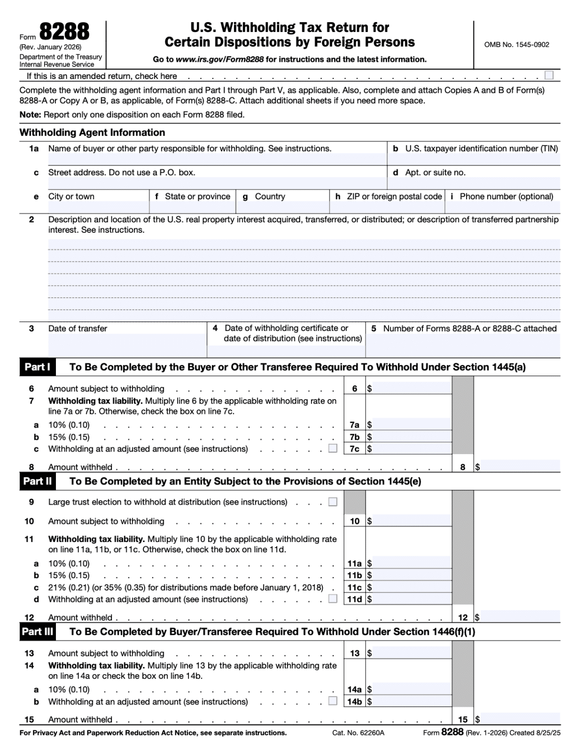 Form 8288: FIRPTA Withholding When Selling U.S. Property