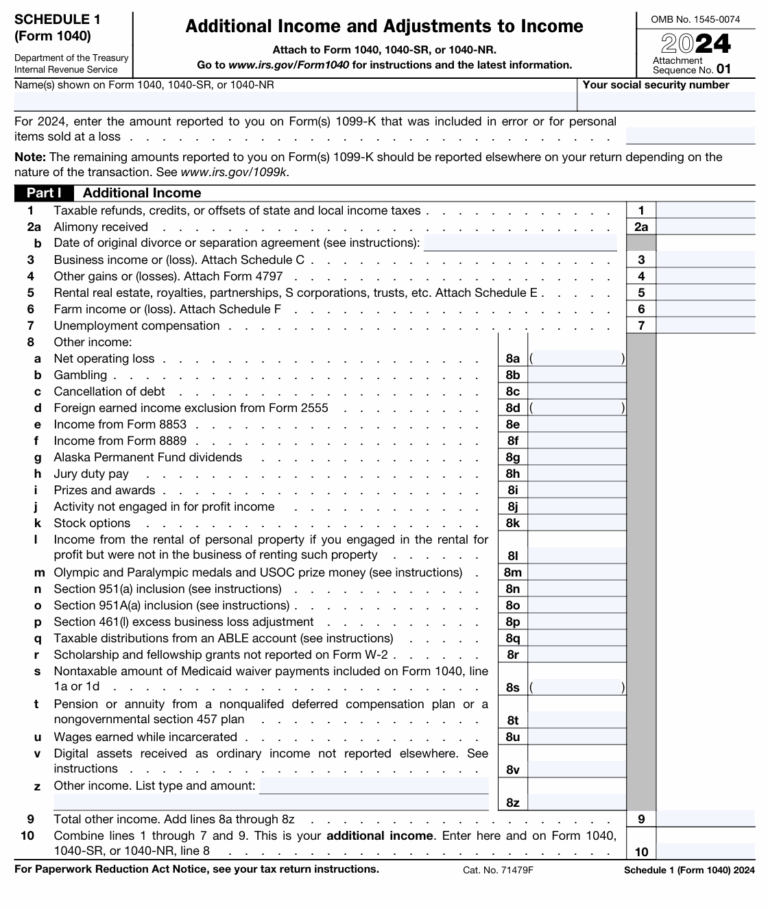 Schedule 1 Form 1040 for US Expats: Income & Adjustments Guide