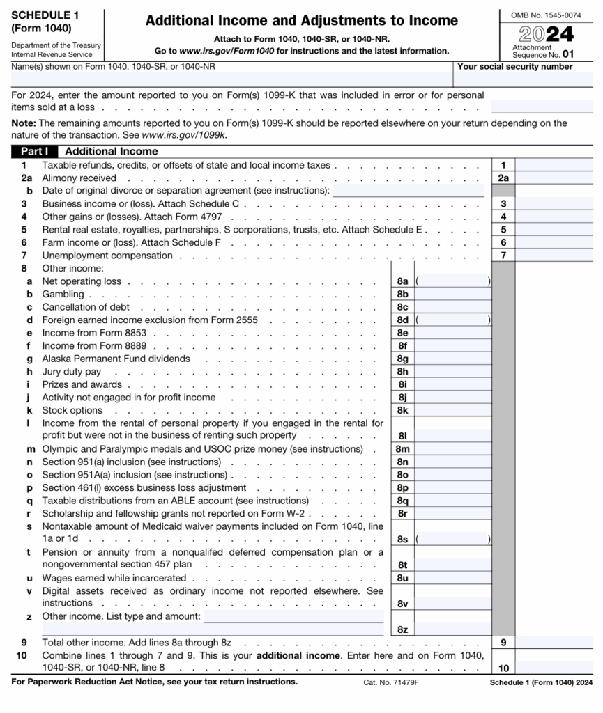 Schedule 1 Form 1040 for US Expats: Income & Adjustments Guide