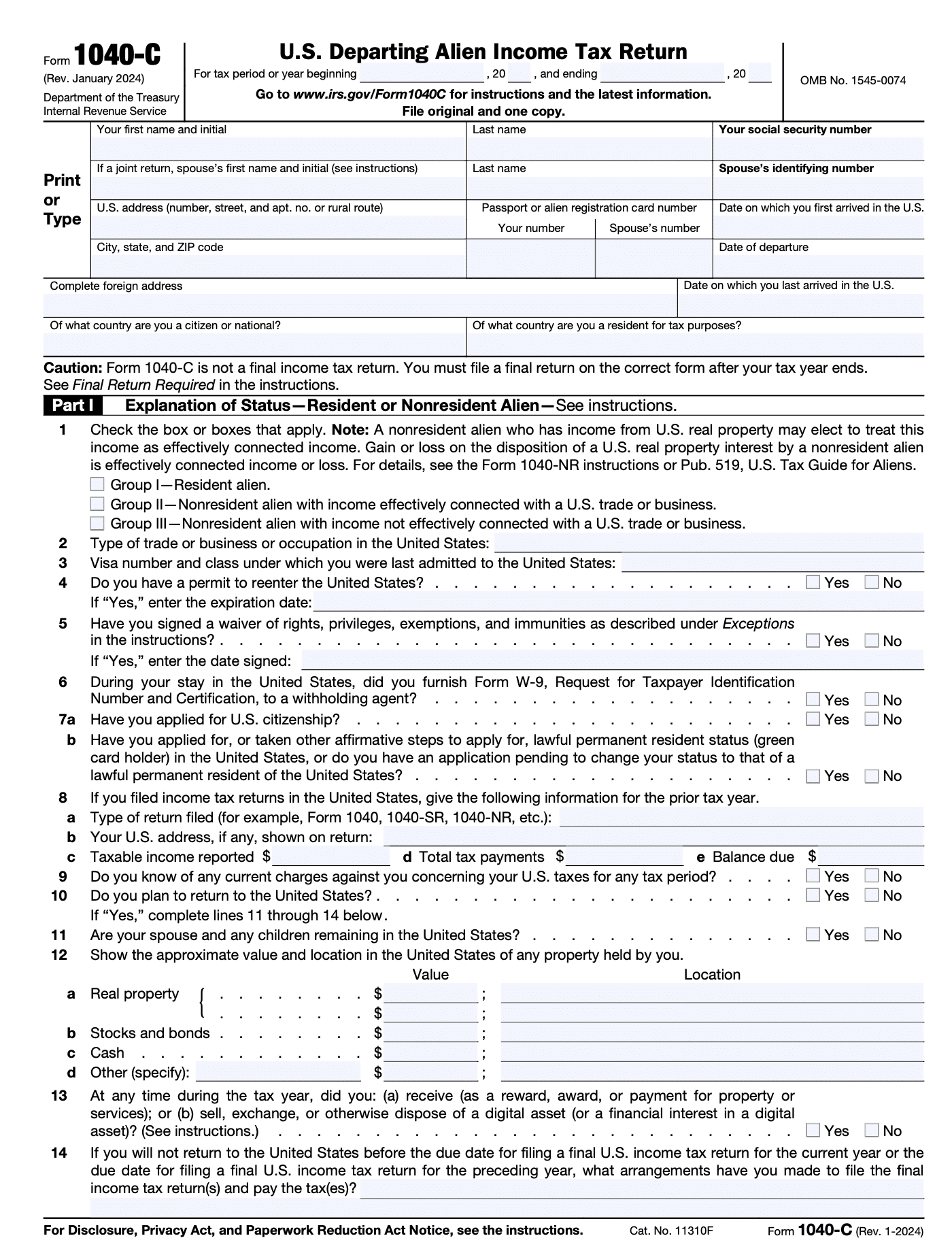 Form 1040-C: Departing Alien Income Tax Return Guide | Greenback Expat ...