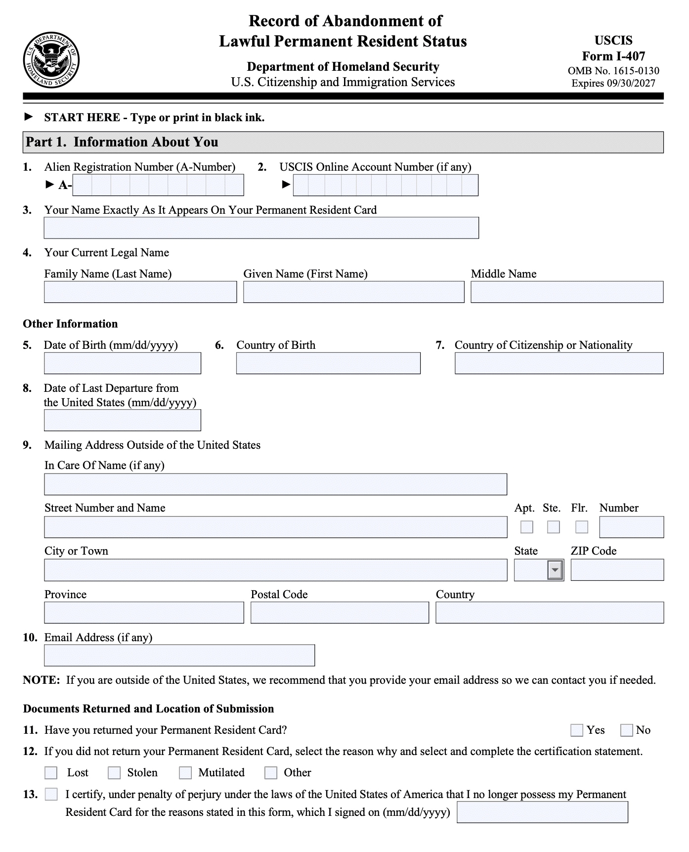 Form I-407: How to Abandon Your Green Card Status